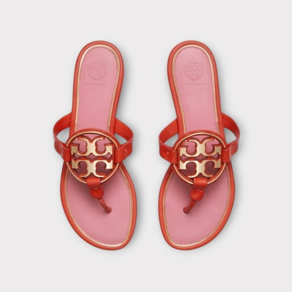 Tory Burch | Shoes | Tory Burch Miller Gold Toned Medallion Pink Red ...